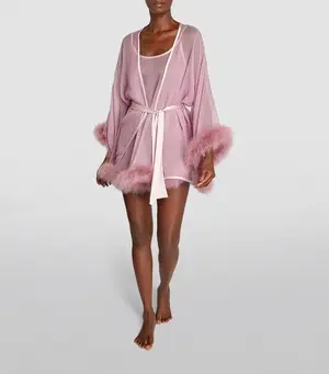 GILDA & PEARL Silk Marabou Feather-trimmed Diana Robe - Pink