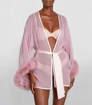 GILDA & PEARL Silk Marabou Feather-trimmed Diana Robe - Pink