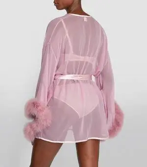 GILDA & PEARL Silk Marabou Feather-trimmed Diana Robe - Pink