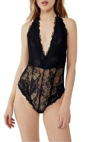 Free People Everyday Lace Bodysuit Black
