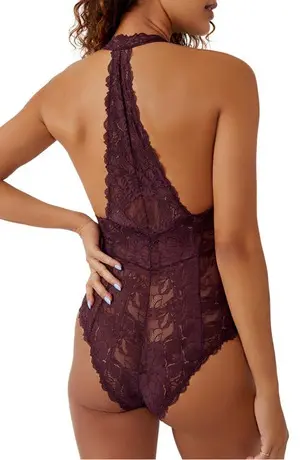Free People Everyday Lace Bodysuit - Plum Jam