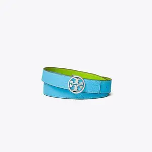 Tory Burch Tory Burch 1" Miller Reversible Belt Moroccan Blue/wheatgrass/silver