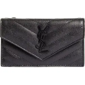 Saint Laurent Fragments Monogram Leather Zip Card Case - Nero