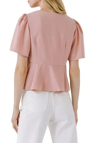 Endless Rose Twist Front Ruffle Sleeve Blouse - Dusty Rose