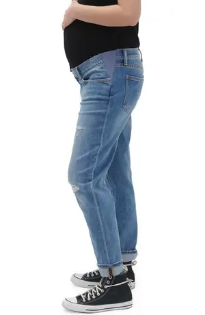 Hatch The Under The Bump Boyfriend Maternity Jeans - Destroyed Light Wash