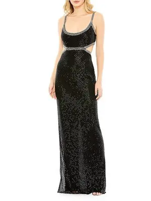 Mac Duggal Women's Beaded Cut-Out Floor-Length Column Gown - Black  - Black