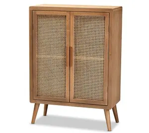 BAXTON STUDIO Alina Mid-century Modern Wood And Rattan Accent Cabinet - One-color