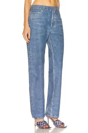 Bottega Veneta Leather Straight Leg Pant - Medium Blue Denim