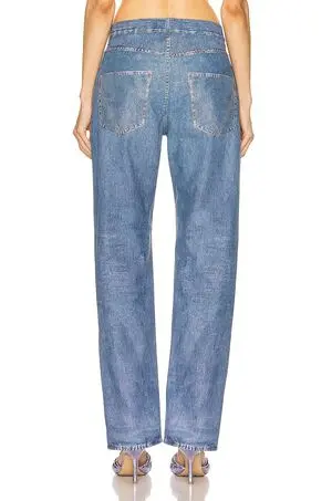 Bottega Veneta Leather Straight Leg Pant - Medium Blue Denim