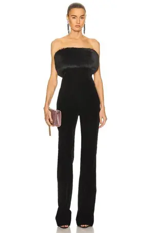 Saint Laurent Strapless Velour Jumpsuit - Noir