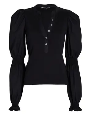 Veronica Beard Effy Puff Sleeve Cotton-blend Top - Black