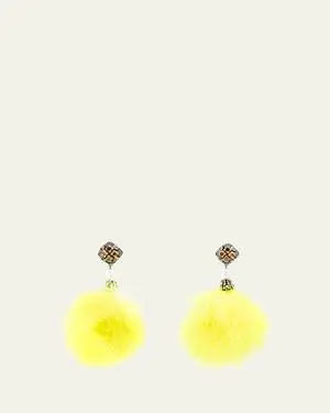 Ranjana Khan Feather Pom Pom Clip-on Earrings - Yellow