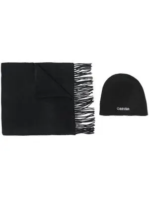 Calvin Klein Embroidered Beanie And Scarf Set - Black