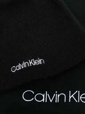Calvin Klein Embroidered Beanie And Scarf Set