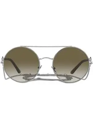 Giorgio Armani Chain-detail Round-frame Sunglasses - Silver