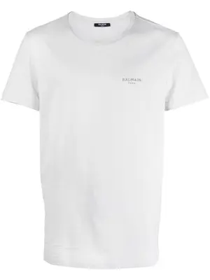 Balmain Flocked-logo Organic-cotton T-shirt - Blue