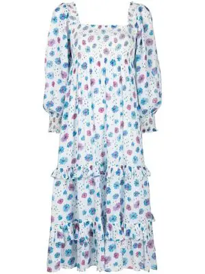 LoveShackFancy Floral-print Tiered Midi Dress