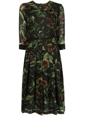 Samantha Sung Florance Motif-print Pleated Midi Dress