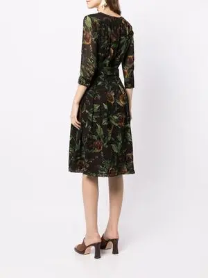 Samantha Sung Florance Motif-print Pleated Midi Dress