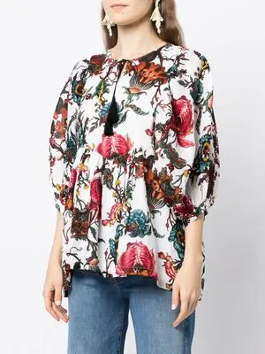 Samantha Sung Floral-print Gathered Blouse