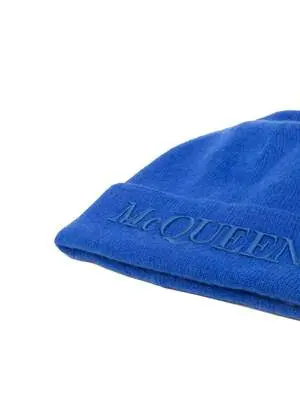 Alexander McQueen Logo-embroidered Knitted Hat - Blue