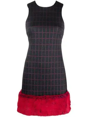 Viktor & Rolf Sleeveless Faux-fur Trimmed Checked Dress