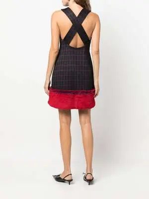 Viktor & Rolf Sleeveless Faux-fur Trimmed Checked Dress