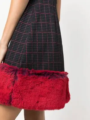 Viktor & Rolf Sleeveless Faux-fur Trimmed Checked Dress