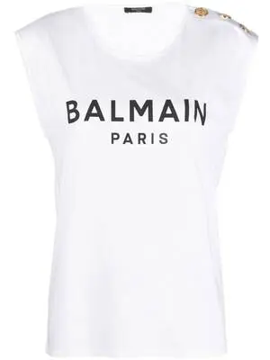 Balmain Button-detail Logo Tank Top - White