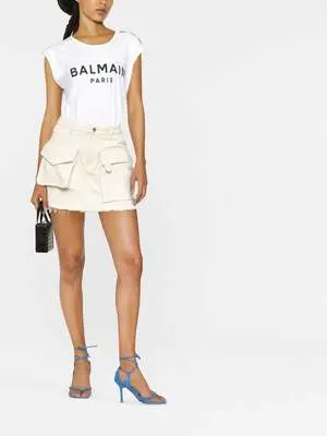 Balmain Button-detail Logo Tank Top - White