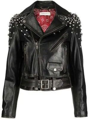 GOLDEN GOOSE Crystal-embellished Leather Biker Jacket - Black