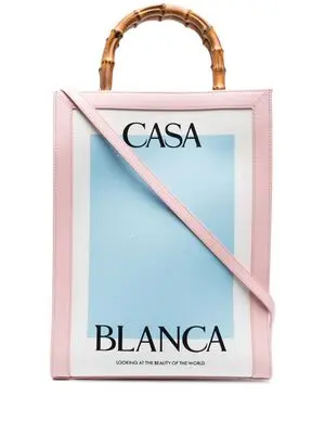Casablanca Logo-print Bamboo-handle Tote Bag - White