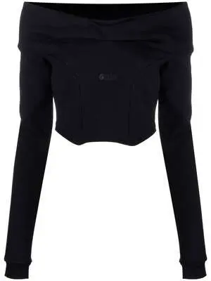 Gcds Off-shoulder Cropped Sweatshirt - Black
