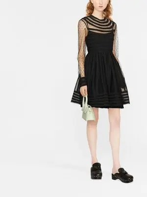 Red Valentino Point D'esprit Tulle Flared Dress