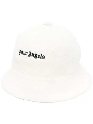 Palm Angels Logo-embroidered Bouclé Bucket Hat - White