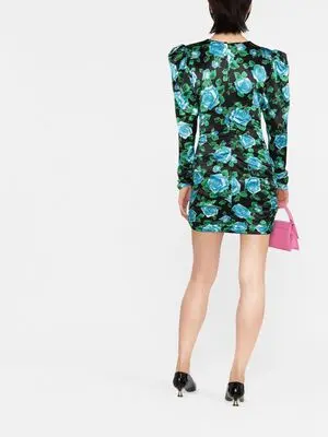 Alessandra Rich Rose-print Mini Dress - Black
