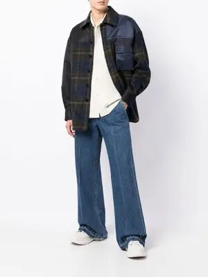 FENG CHEN WANG Panelled Plaid Button-up Jacket - Blue