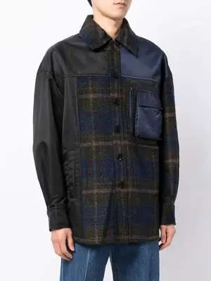 FENG CHEN WANG Panelled Plaid Button-up Jacket - Blue
