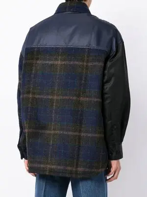 FENG CHEN WANG Panelled Plaid Button-up Jacket - Blue
