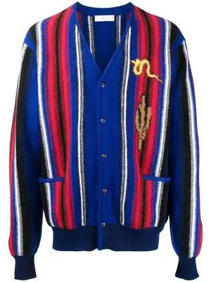 TOGA VIRILIS Intarsia-knit V-neck Cardigan - Blue