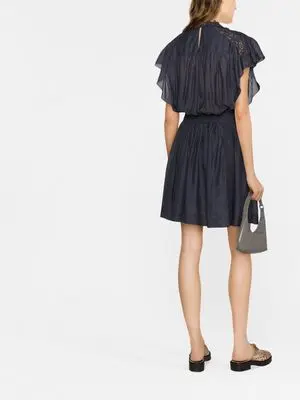 MARANT ETOILE Lace-panel Short-sleeve Dress - Blue