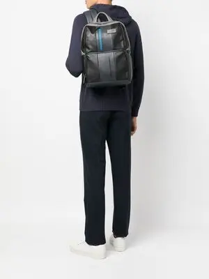 PIQUADRO Leather Backpack With Embroidered Logo