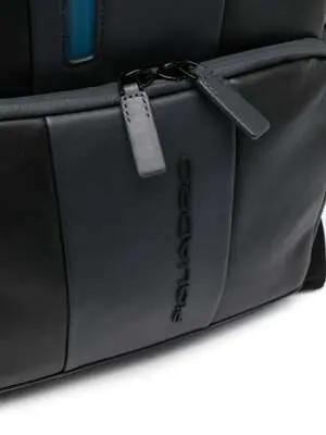 PIQUADRO Leather Backpack With Embroidered Logo