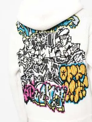 Eé knit hoodie off white Off-White Graffiti-Detail Knit Hoodie In White - 61% Off