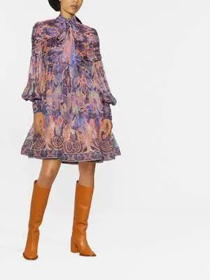 Zimmermann Celestial Print Ruched Mini Dress