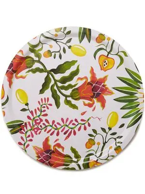 La DoubleJ Floral-print Wood Tray - White