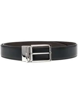 Brioni Reversible Leather Buckle Belt - Black