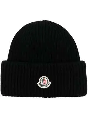 Moncler Logo-patch Ribbed Beanie - Black