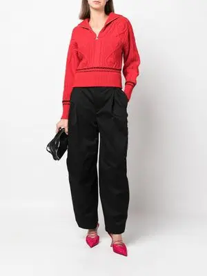 MARINE SERRE Cable-knit Quarter-zip Jumper