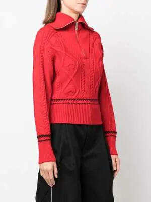 MARINE SERRE Cable-knit Quarter-zip Jumper